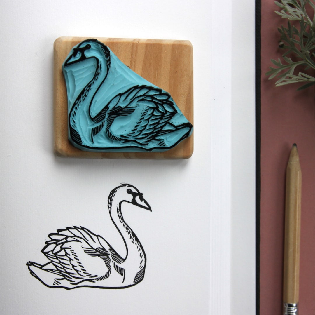 Swan Stamp, Hand Carved, Wood Mounted - Etsy