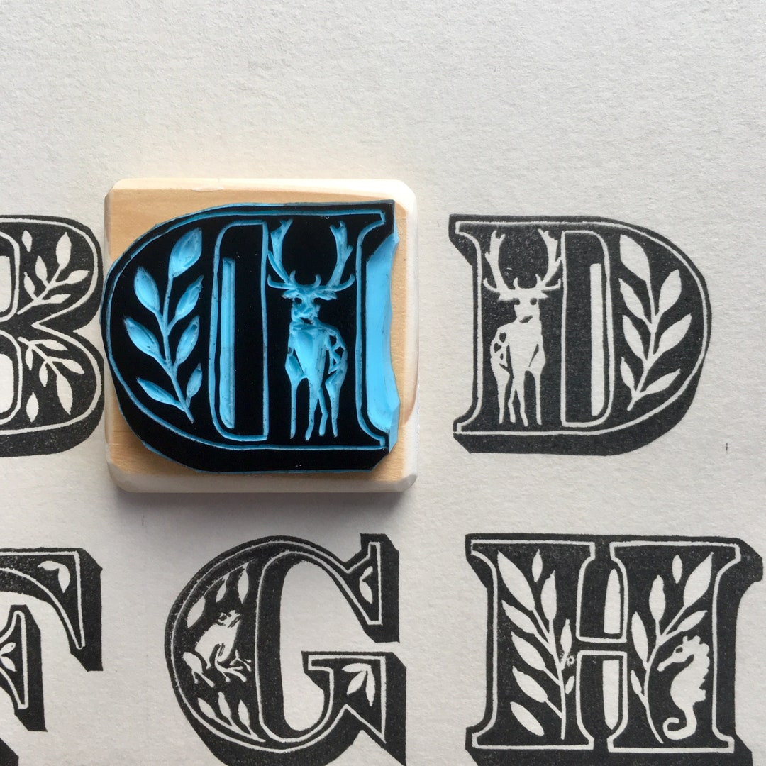 D Letter Rubber Stamp d for Deer, Lettering, Hand Carved, Wood Mounted ...