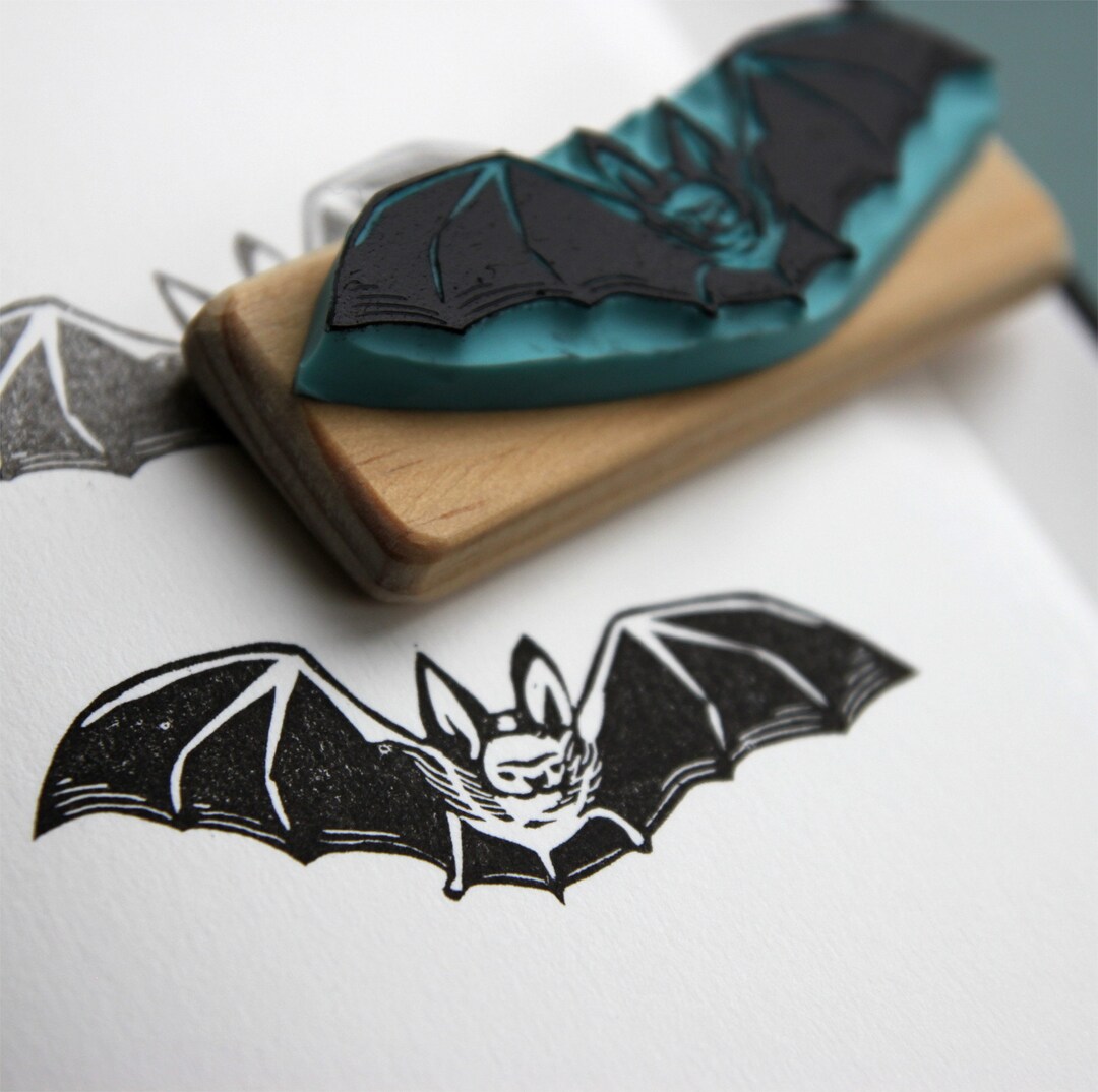 Bat Stamp, Hand Carved, Wood Mounted - Etsy