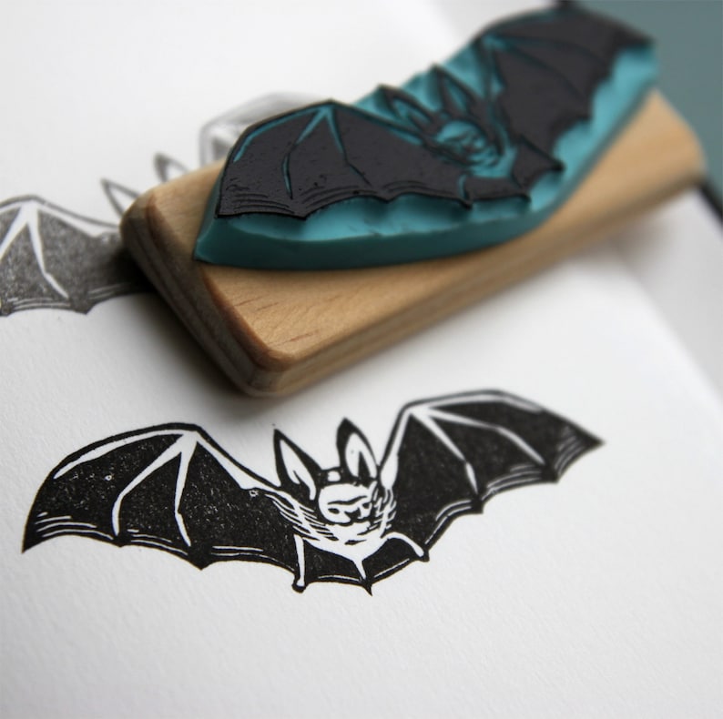 Bat Stamp Hand Carved Wood Mounted | Etsy