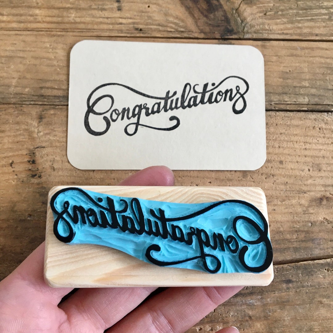 Congratulations Rubber Stamp, Lettering, Hand Carved, Wood Mounted - Etsy
