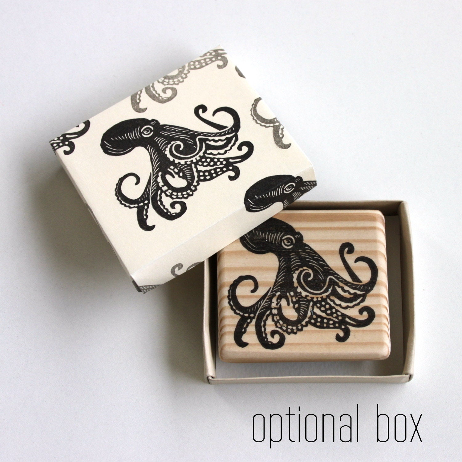 Octopus stamp hand carved wood mounted | Etsy
