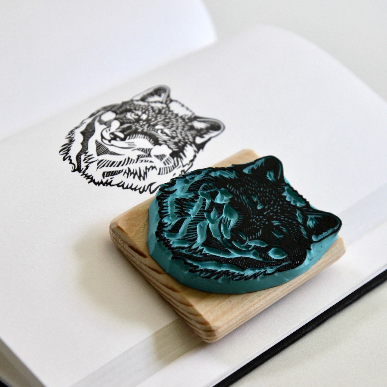 Wolf Stamp Hand Carved Wood Mounted - Etsy