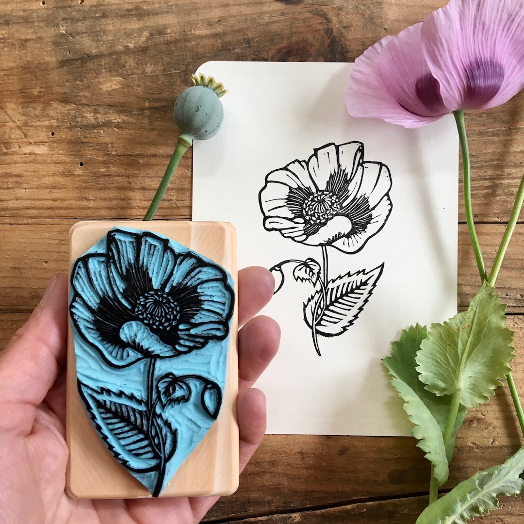 Poppi Flower Stamp, Hand Carved, Wood Mounted, Bird Stamp - Etsy