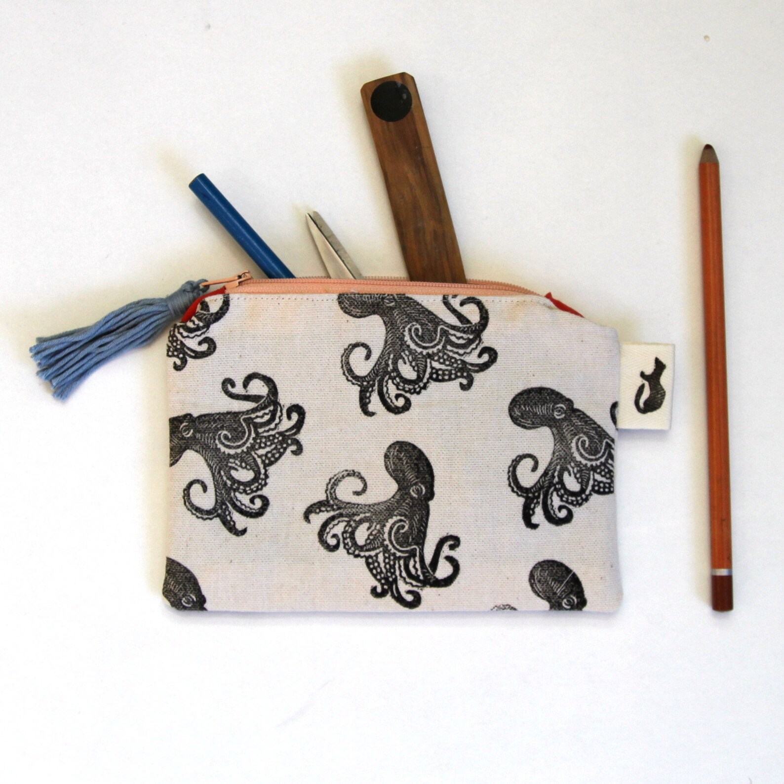 Octopus Little Pencil Case Block Printing Handmade | Etsy