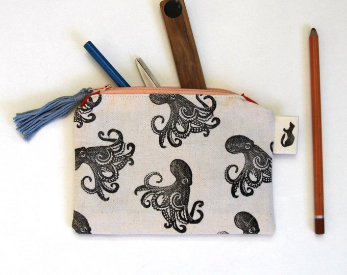 Octopus Little Pencil Case, Block Printing, Handmade - Etsy