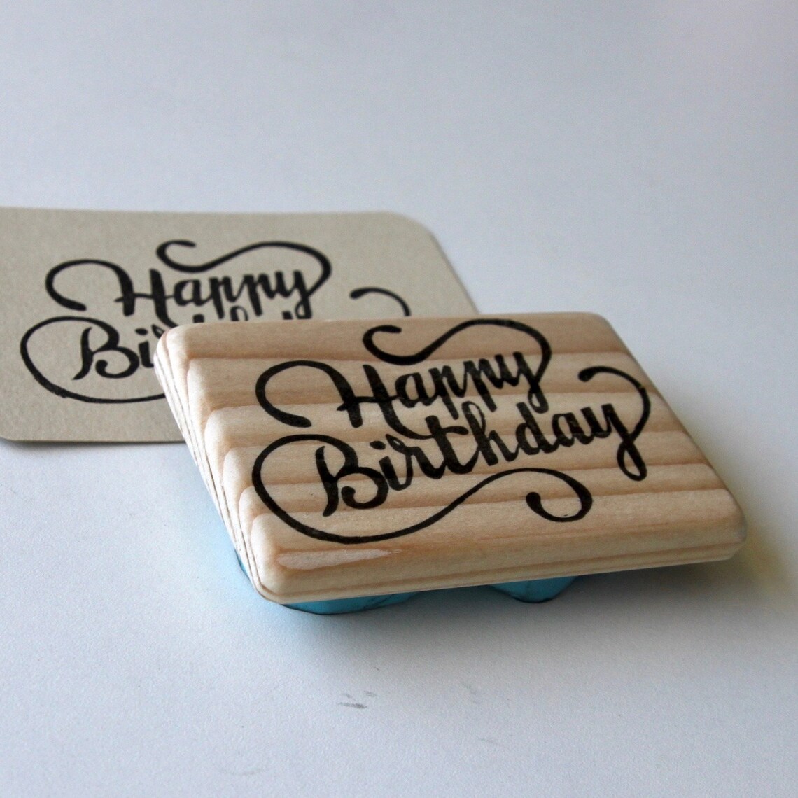 Happy Birthday rubber stamp lettering hand carved wood | Etsy