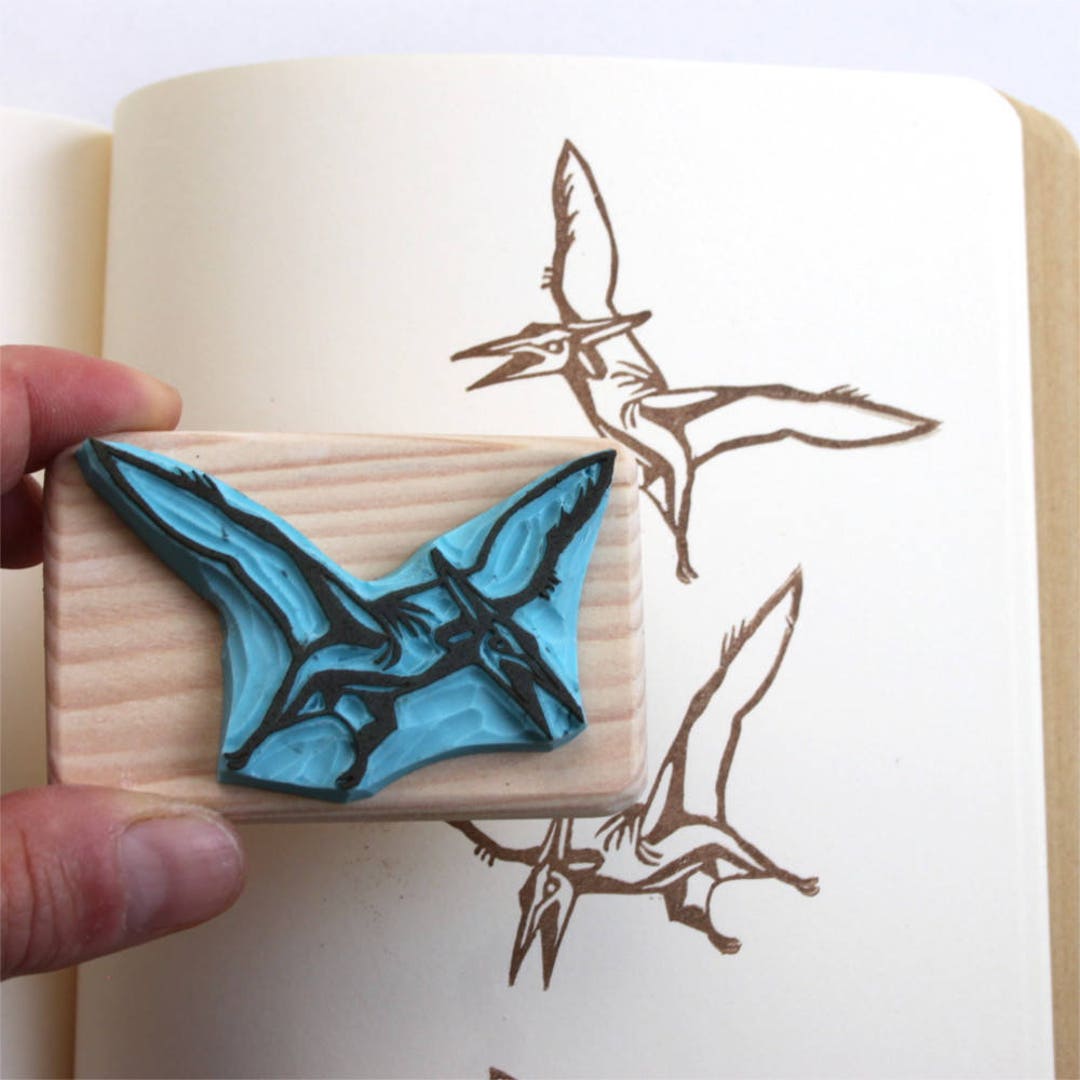 Dinosaur Rubber Stamp, Pteranodon, Hand Carved, Wood Mounted - Etsy