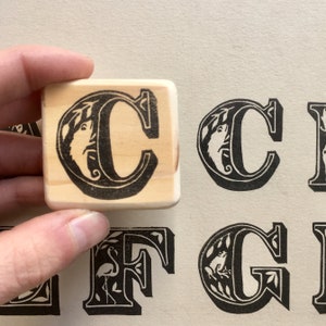 C Letter Rubber Stamp "c for Chameleon", Lettering, Hand Carved, Wood ...