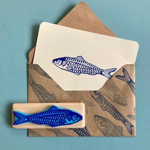 Big Sardine Stamp, Hand Carved, Wood Mounted - Etsy
