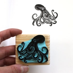 Octopus Stamp, Hand Carved, Wood Mounted - Etsy