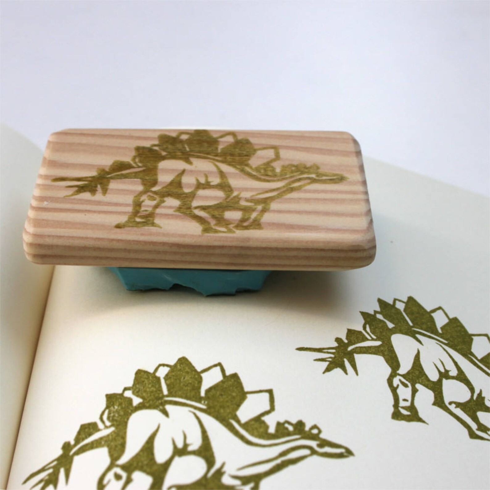 Dinosaur Rubber Stamp Stegosaurus Hand Carved Wood Mounted | Etsy