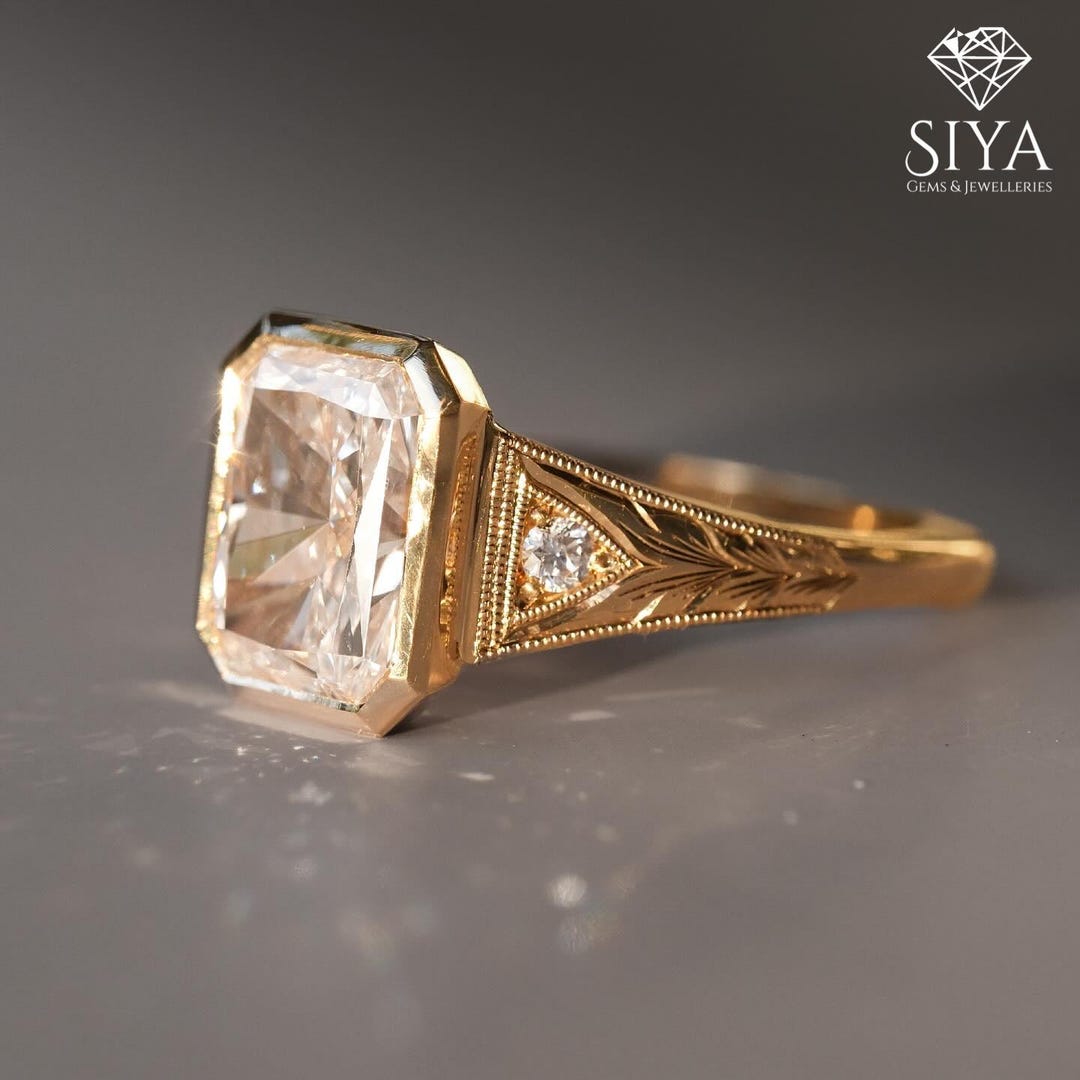 Antique 2 CT Radiant Cut Moissanite Engagement Ring Three Stone Ring ...