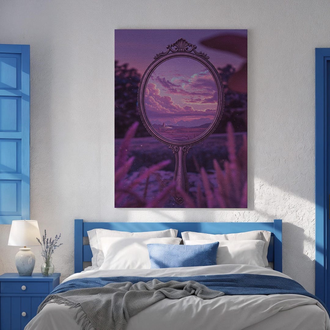 Dreamcore Sunset Mirror Canvas Print, Purple Fantasy Artwork - Etsy