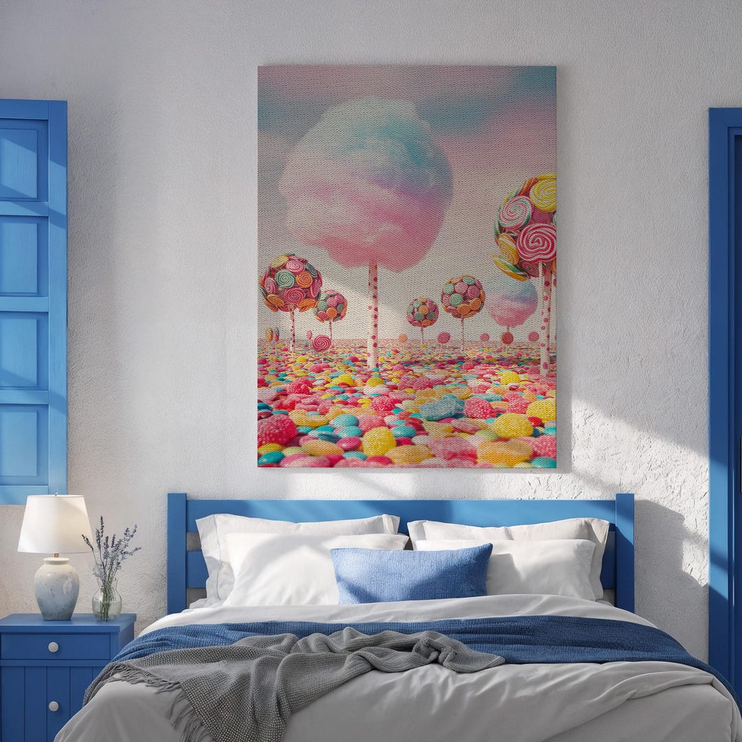 Candyland Fantasy Canvas Wall Art, Colorful Lollipop and Cotton Candy ...