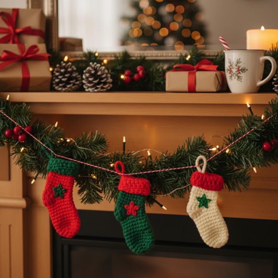 Mini Stocking Garland Crochet Pattern • Christmas Garland PDF • Easy ...