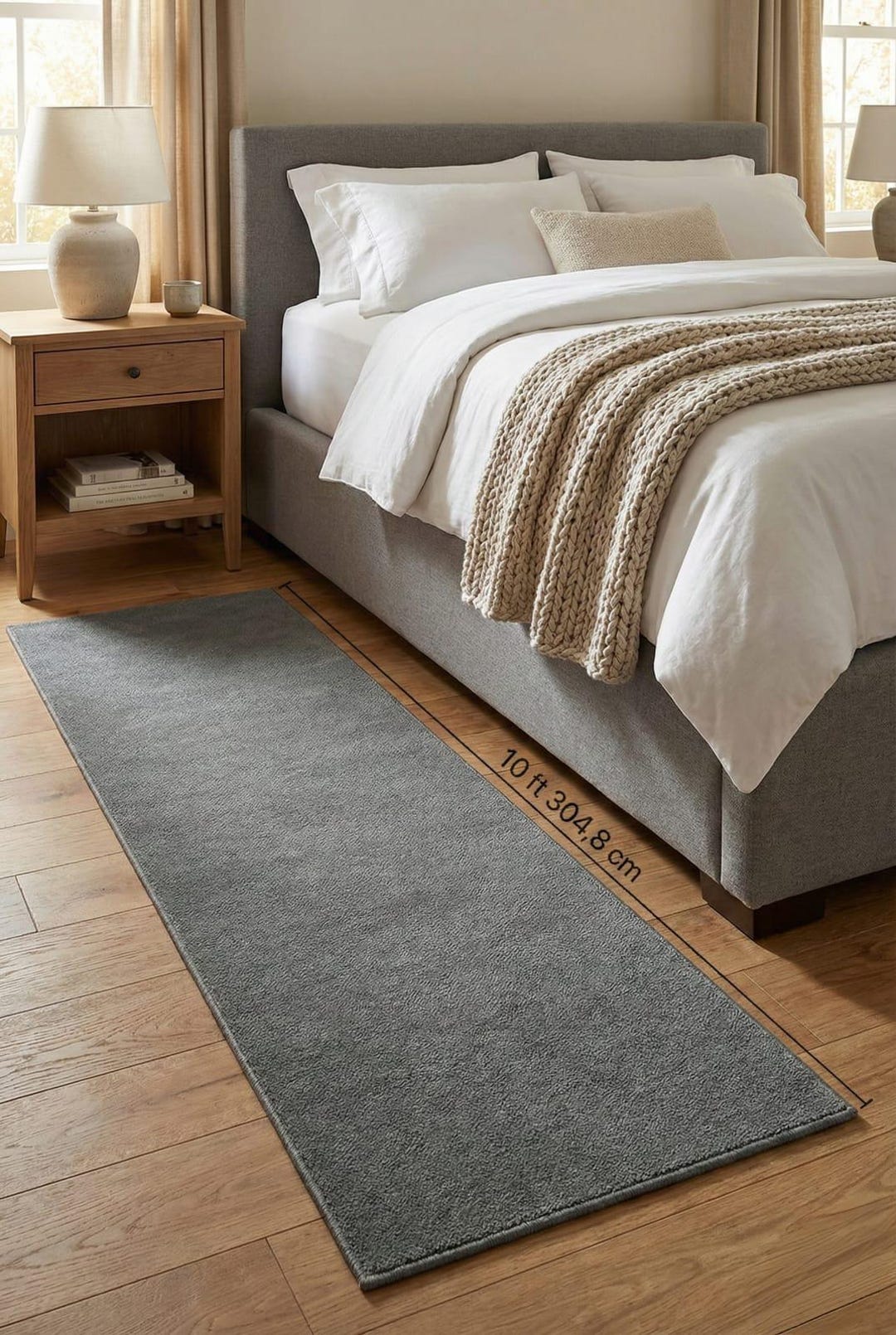 Hand Tufted Runner Rug, Solid Grey Wool Runner, Minimalist Bedroom Rug ...