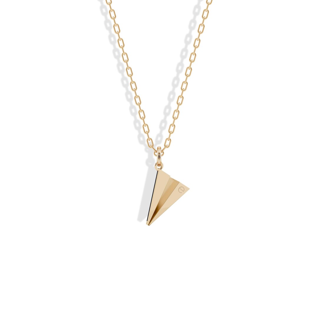 14K Gold Paper Airplane Necklace Minimalist Custom Letter Plane Pendant ...