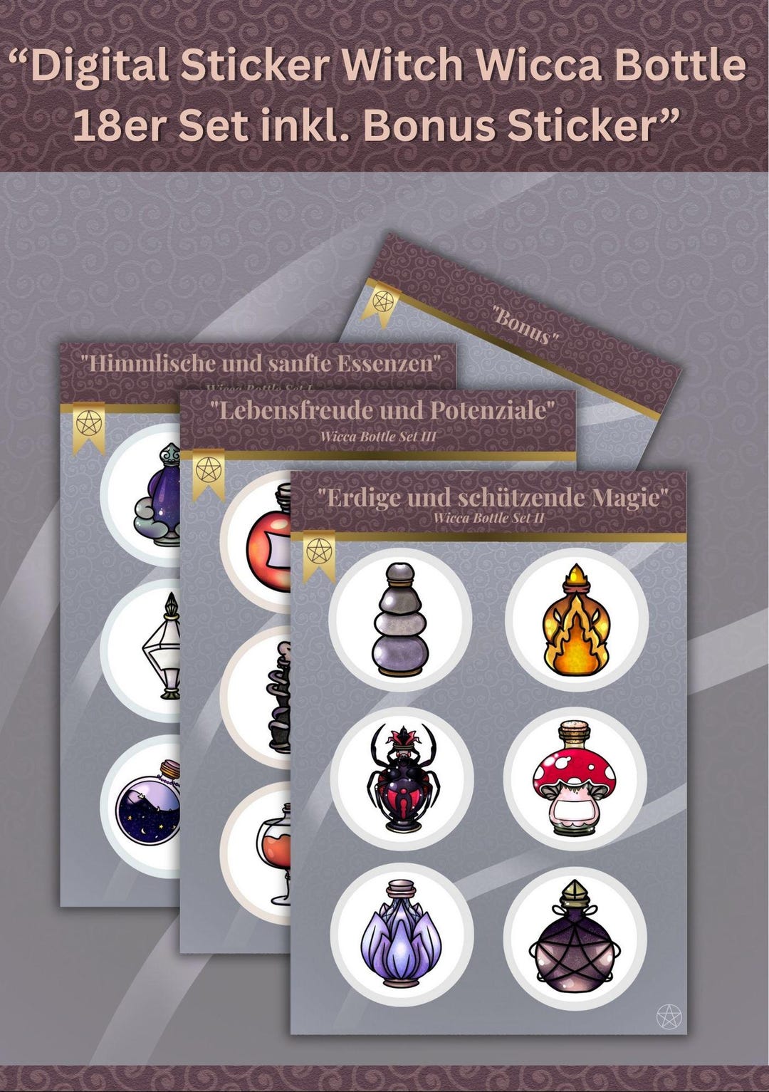 Digital Sticker Witch Wicca Bottle Set of 18 Including Bonus Stickers ...