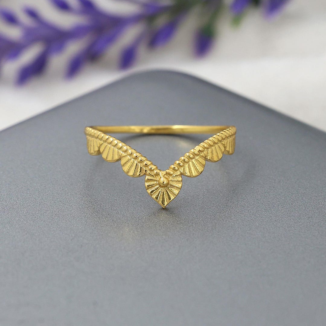Boho 18K Gold Plated Chevron Ring, Sterling Silver V Stacking Ring - Etsy