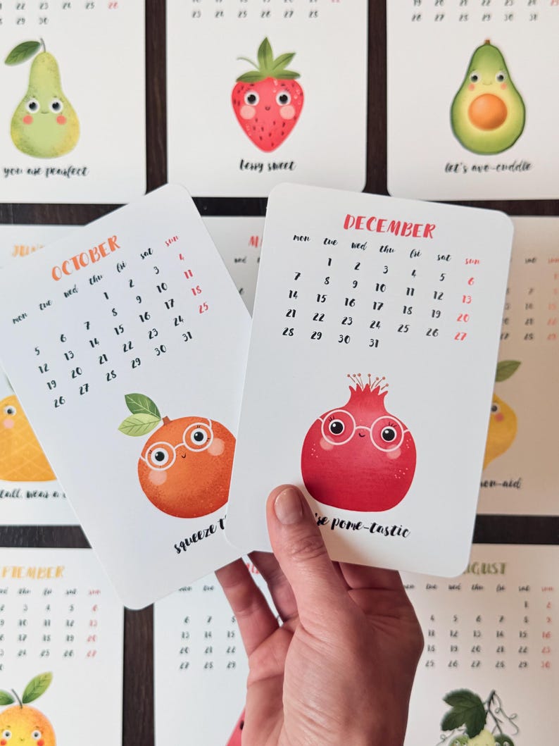 2026 Happy Fruits Mini Desk Calendar With Wooden Stand - Etsy
