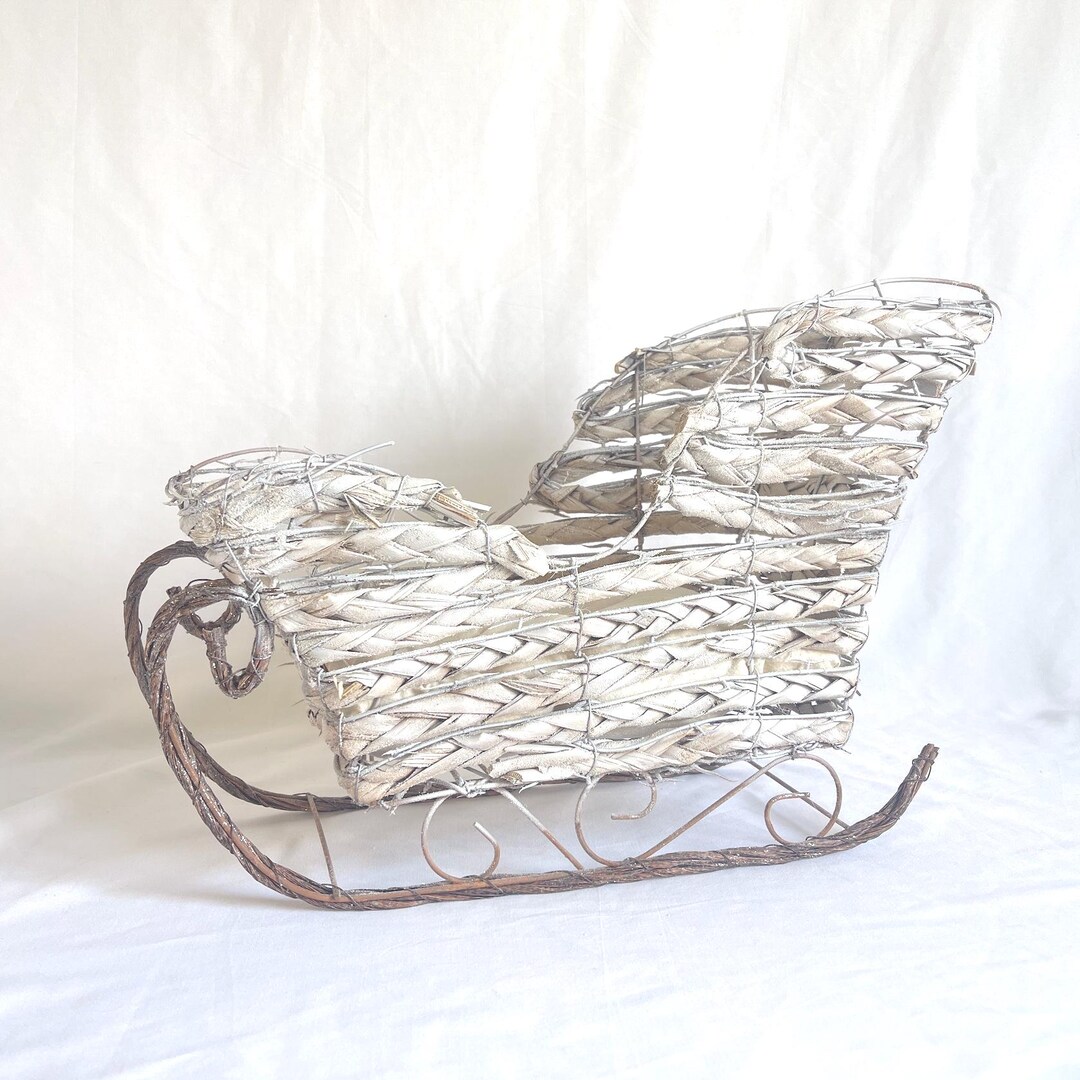 16" White Glitter Decorative Sleigh With Pillow Seat — Rustic Wire ...