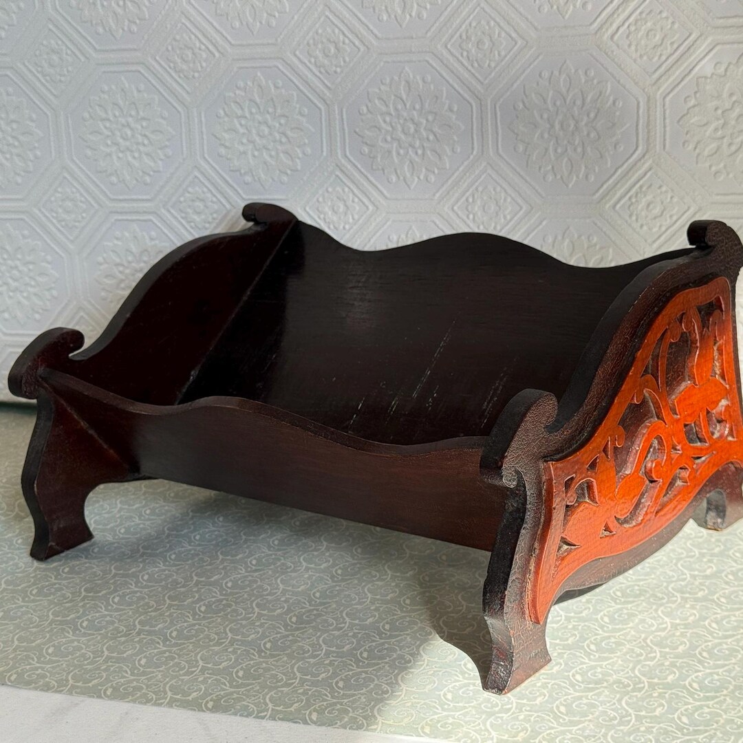 Vintage Carved Wood Book Holder — Desktop Book Cradle Display Stand ...