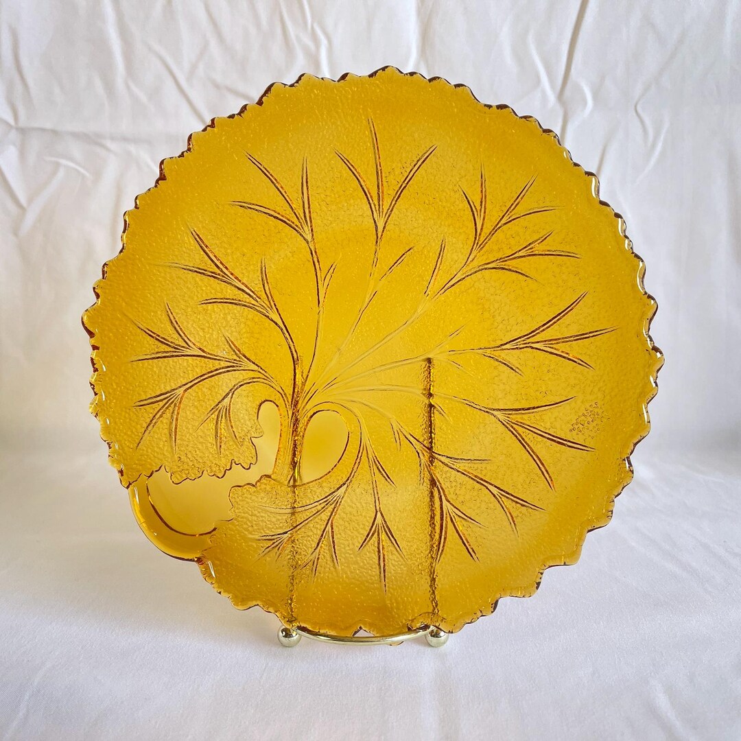Indiana Glass Pebble Leaf Amber Plates – Vintage Tableware Set - Etsy