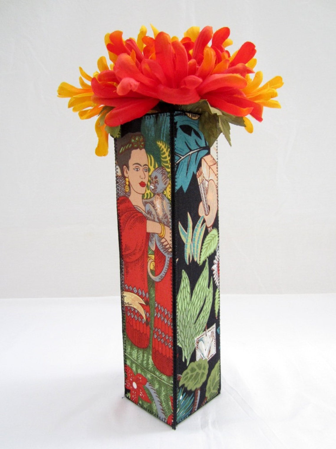 Frida Kahlo and Monkey Tall Fabric Vase Red Green Mexican - Etsy