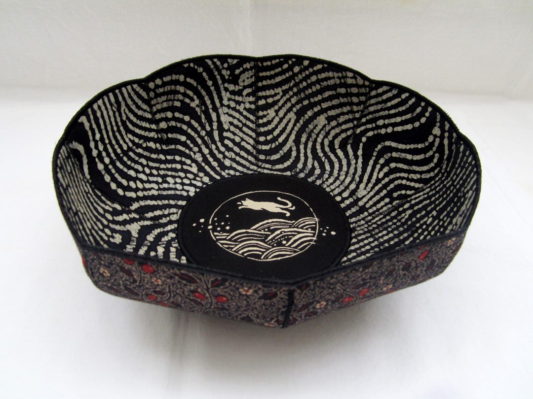 Japanese Cat Swimming Fabric Bowl Waves Ocean Black and White - Etsy