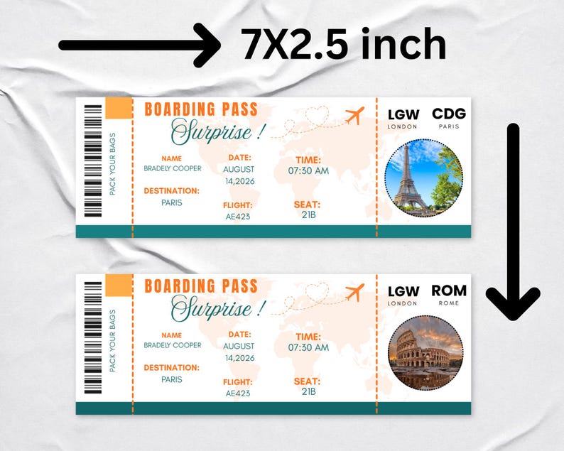 Editable Boarding Pass Template, Printable Personalized Airline Ticket ...