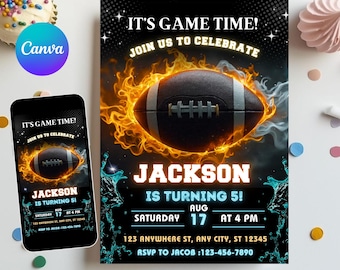 EDITABLE Football Invitation, Football Birthday Invitation Printable ...