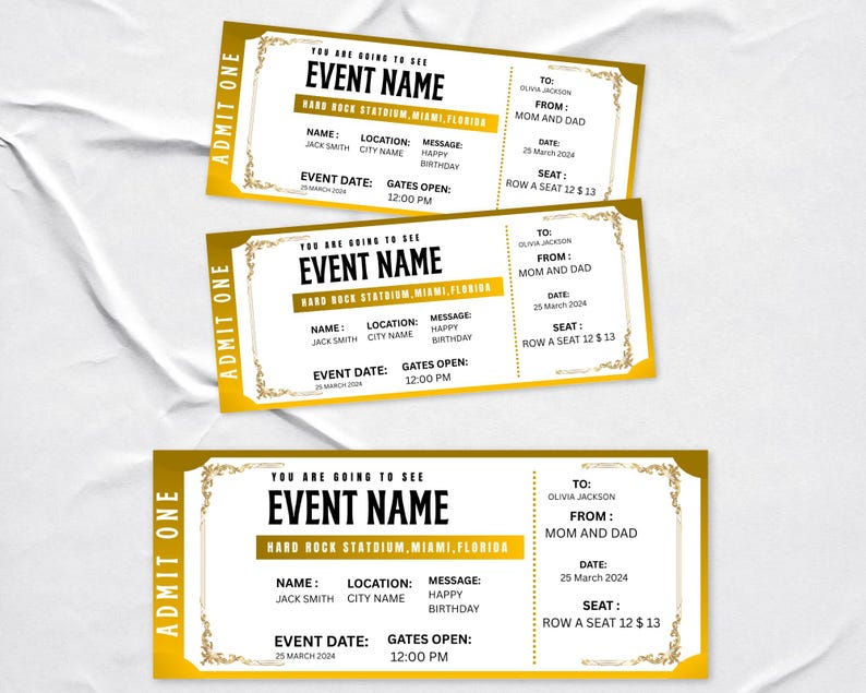 Concert Ticket Canva Editable Template, Printable Ticket Gift Design ...