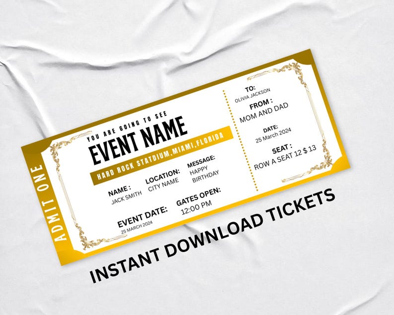 Concert Ticket Canva Editable Template, Printable Ticket Gift Design ...