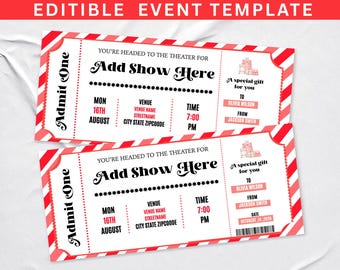 Editable Theatre Ticket, Print at Home Birthday Voucher, Digital Gift ...
