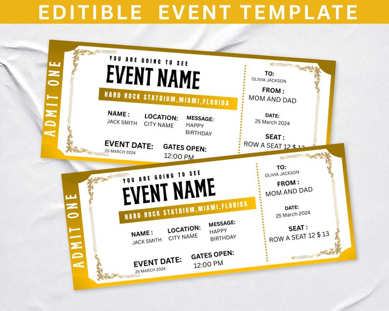 Concert Ticket Canva Editable Template, Printable Ticket Gift Design ...