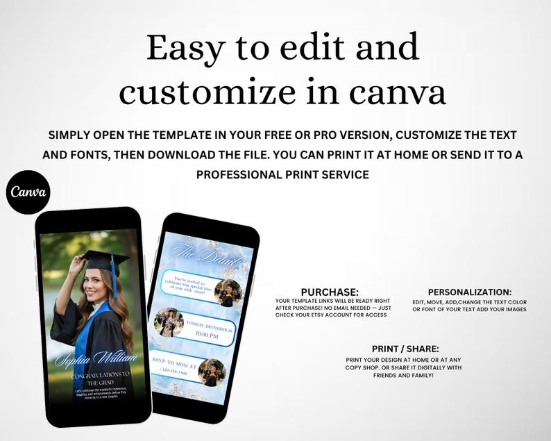 Class of 2026 Graduation Invitation Template, Editable Graduation ...