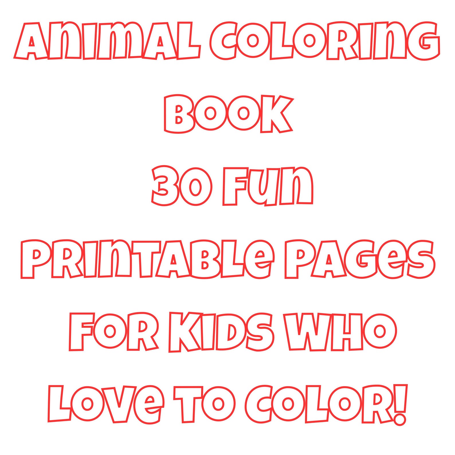 Printable Animal Coloring Book for Kids/30 Cute Cartoon Pages/a4/us ...