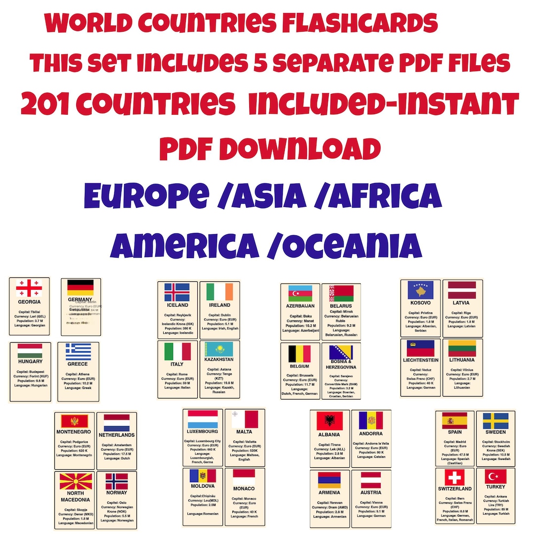 Tarjetas didácticas de países del mundo: Tarjetas de aprendizaje de ...