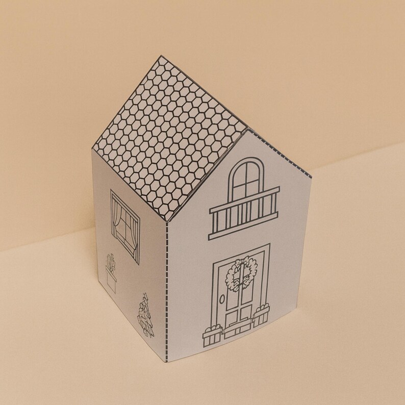 Printable Papercraft & Coloring Set –4 Houses, Car, Giraffe – Color ...