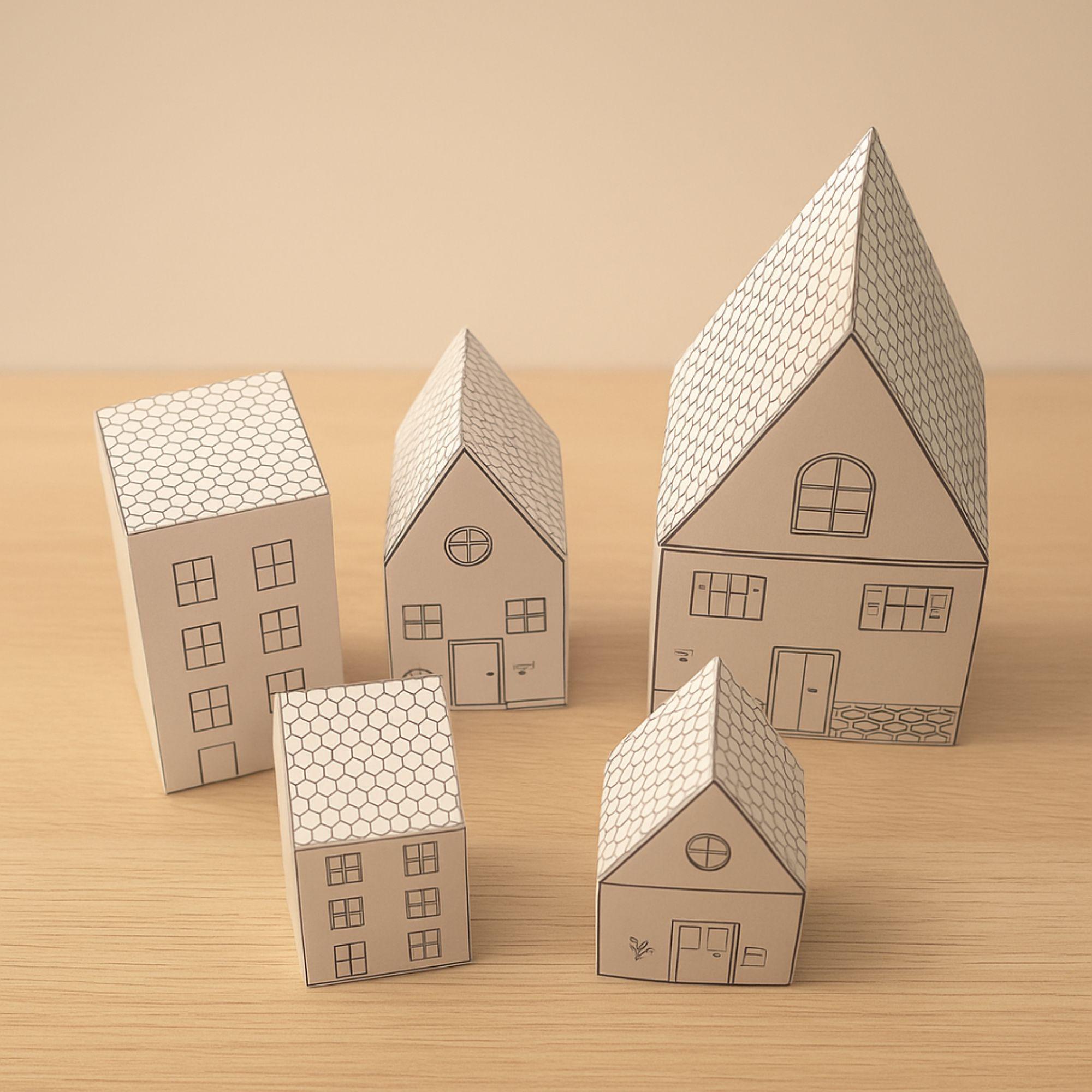 Paper House Templates – 3D Village Craft Set, 5 Designs (instant ...