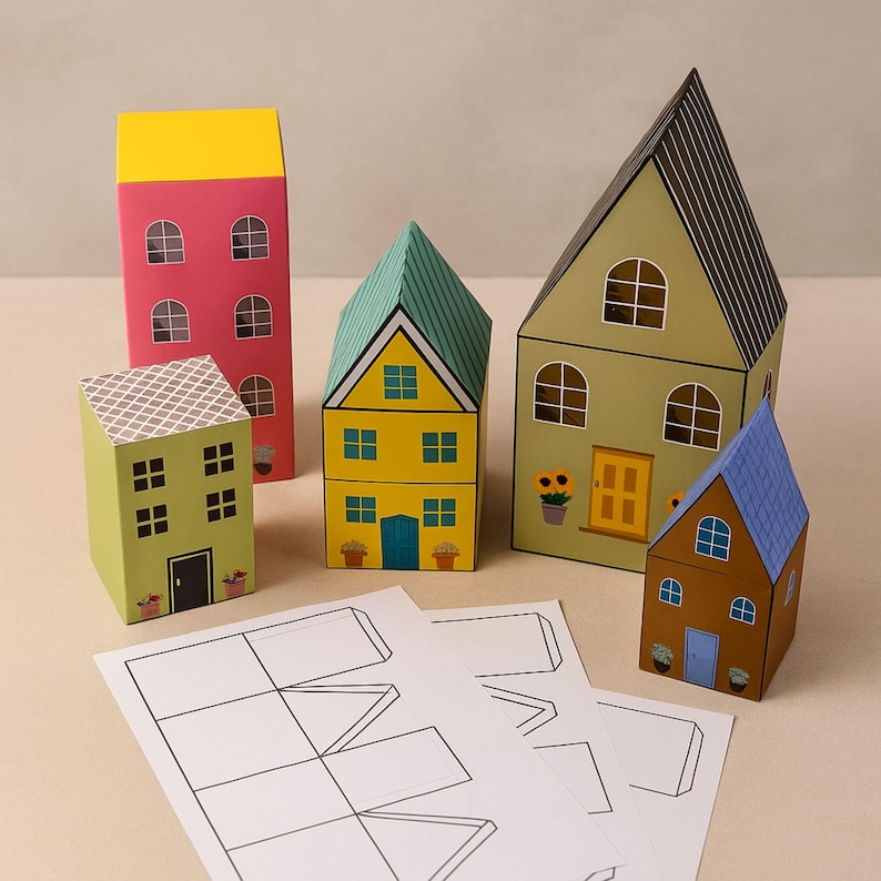 Paper House Templates – 3D Village Craft Set, 5 Designs (instant ...
