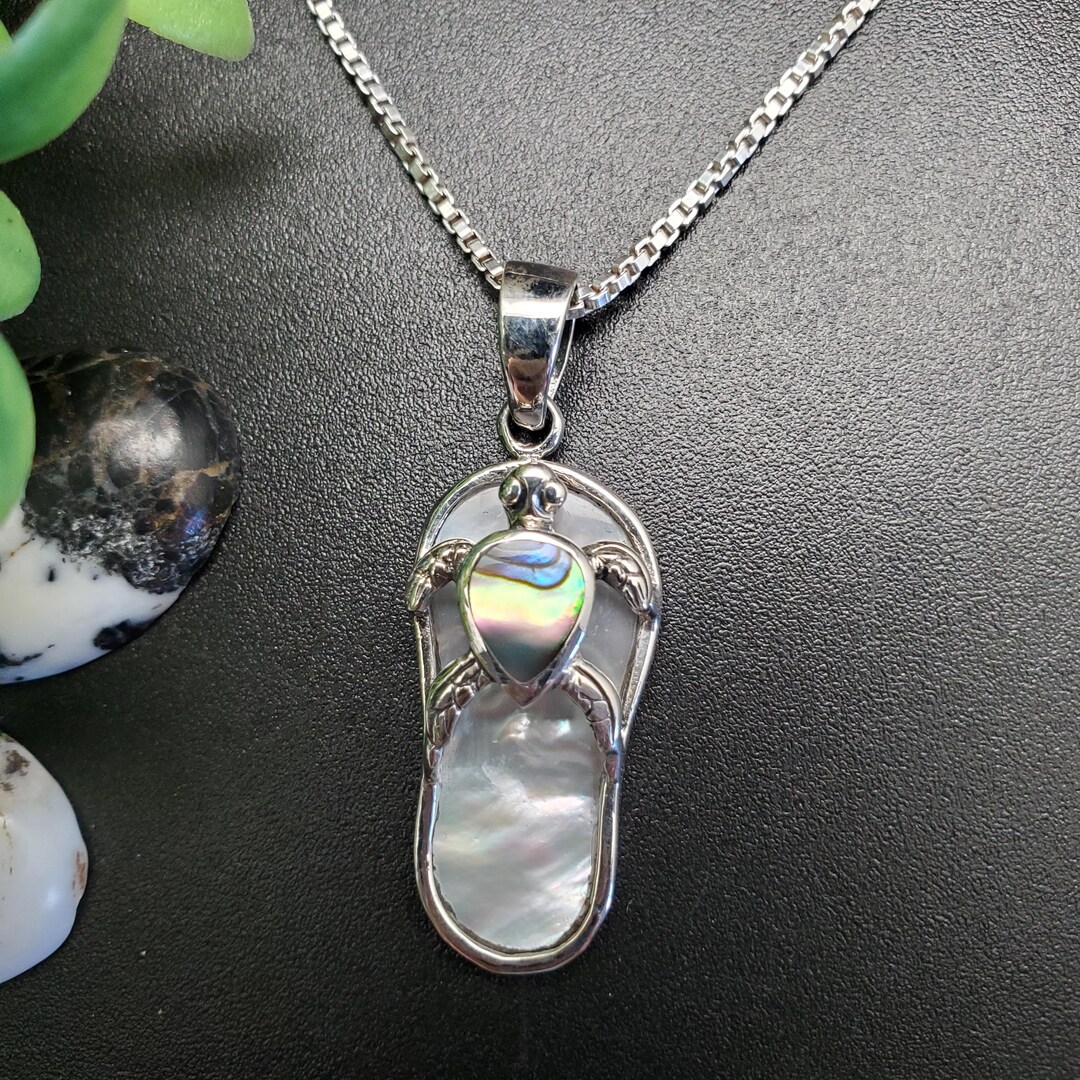 Z-302 | White Mother of Pearl Flip Flop Necklace Pendant | Sterling ...