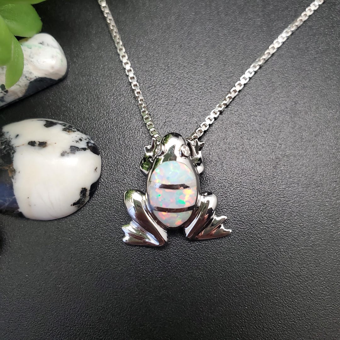 Z-338 | Small White Opal Inlay Frog Necklace Pendant Option Silver ...