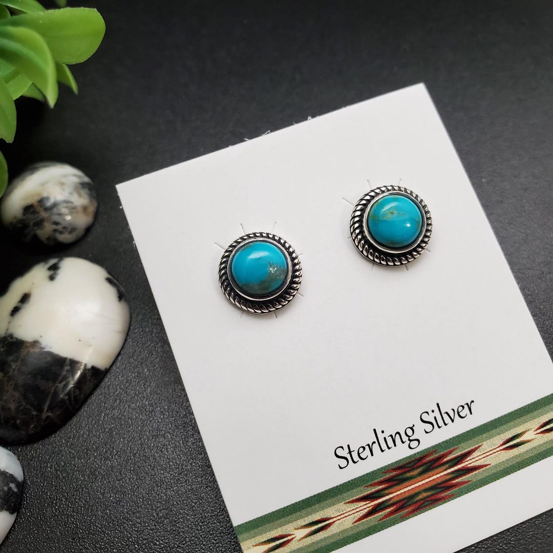 Z-423 | 9-10mm Circle Turquoise Posts | Sterling Silver Arizona ...