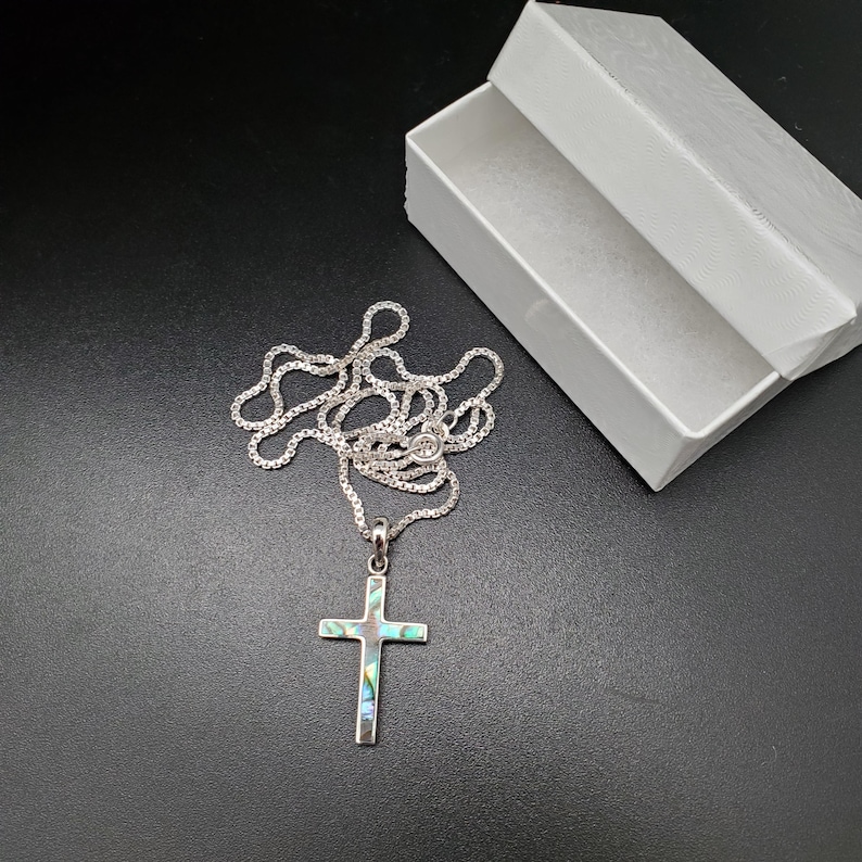 Z-192 | Dainty Abalone Shell Inlay Cross Necklace Pendant Option Silver ...
