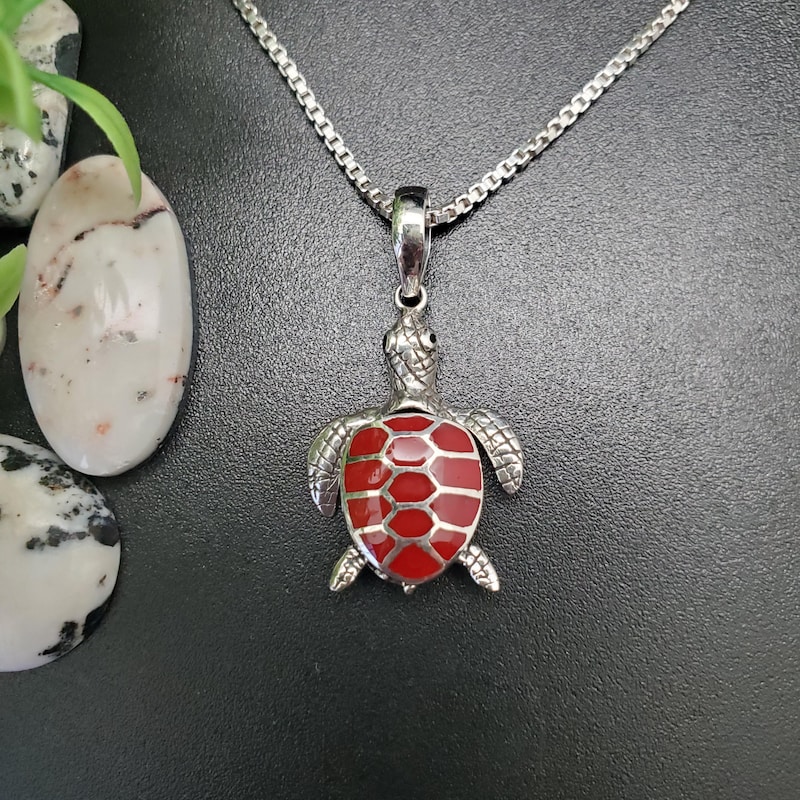 Coral Sea Turtle Necklace - Etsy