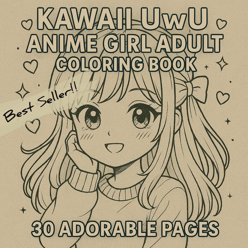 Kawaii Uwu Anime Girl Adult Coloring Book – 30 Adorable Pages - Etsy ...