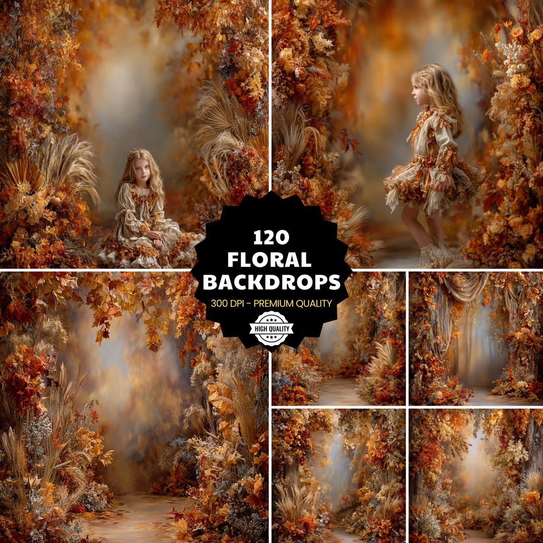 120 Autumn Floral Digital Backdrops: Rustic Fall Photography Bundle ...