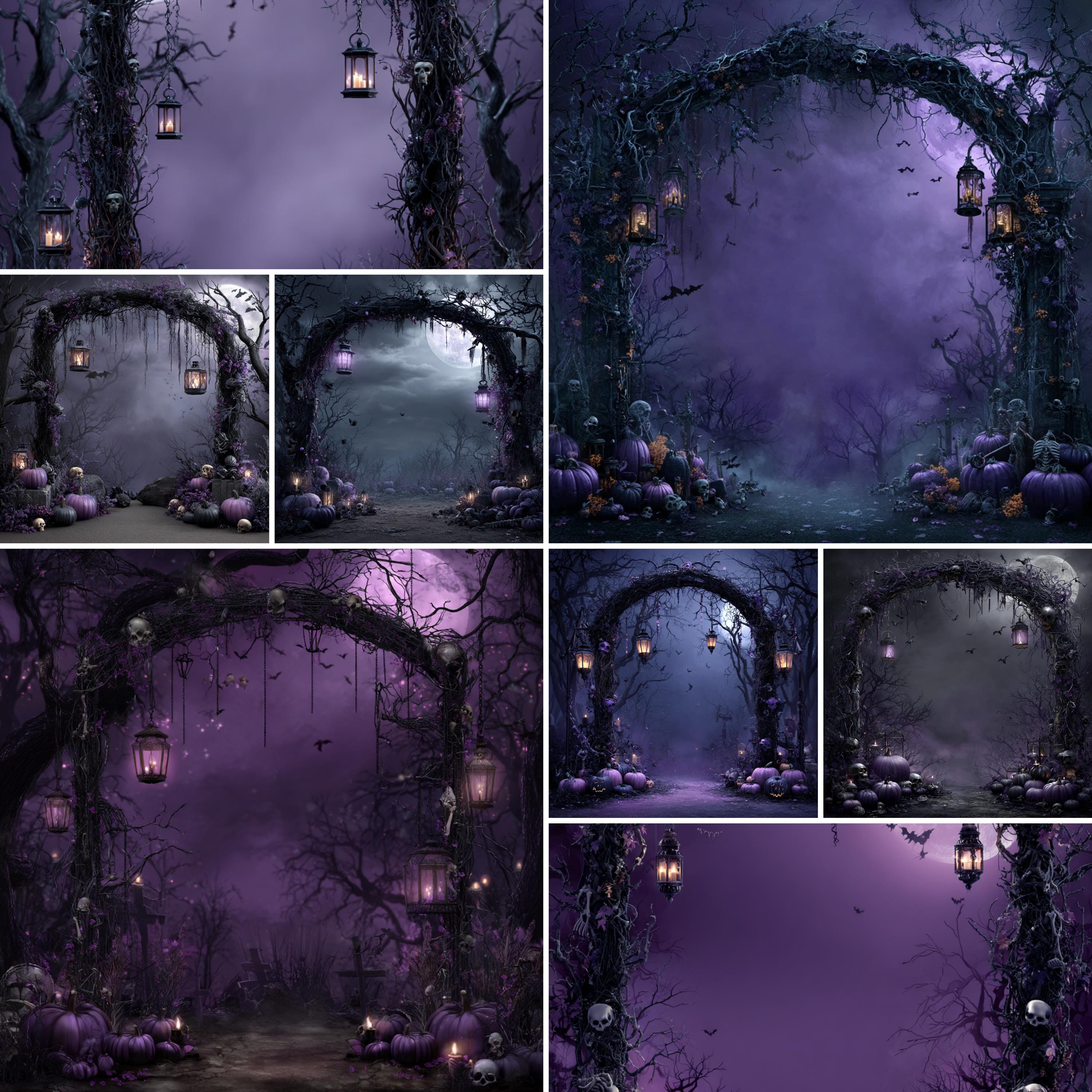 Eerie Halloween Digital Backdrops: Haunted Forest, Gothic Skulls (300 ...